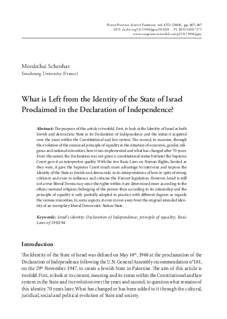 (PDF) What is Left from the Identity of the State of Israel Proclaimed ...