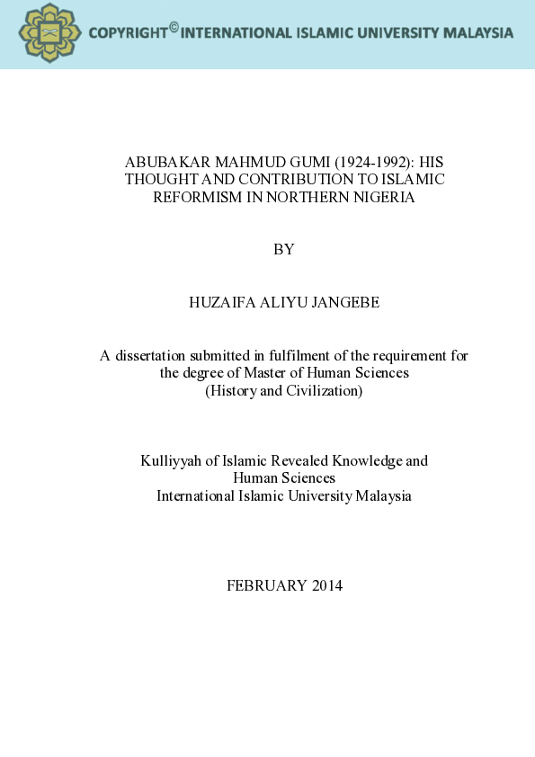 (PDF) Abubakar Mahmud Gumi (1924-1992) : his thought and contribution ...
