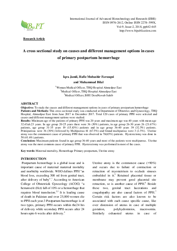(PDF) A cross sectional study on causes and different management ...