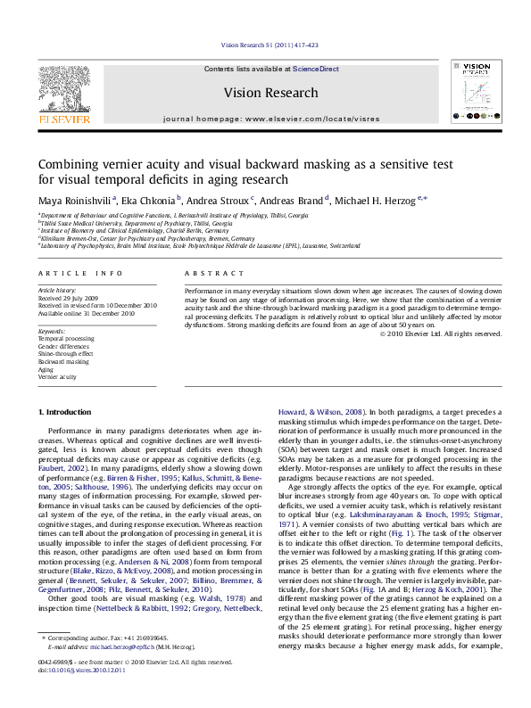 (PDF) Combining vernier acuity and visual backward masking as a ...