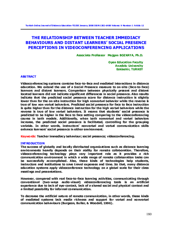 (PDF) The Relationship between Teacher Immediacy Behaviours and Distant ...
