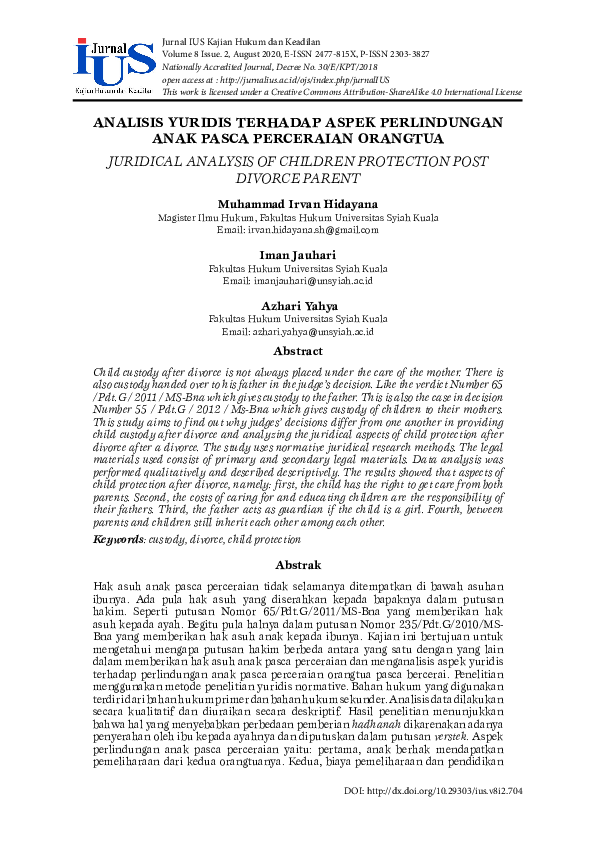 (PDF) Analisis Yuridis Terhadap Aspek Perlindungan Anak Pasca Perceraian Orangtua