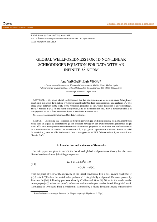 (PDF) Global wellposedness for 1D non-linear Schrödinger equation for data with an infinite L2 ...