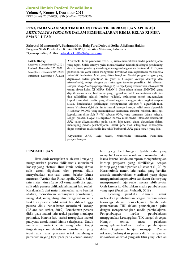 (PDF) Pengembangan Multimedia Interaktif berbantuan Aplikasi Articulate Storyline dalam ...