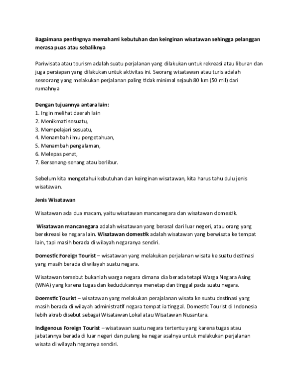 (DOC) Bagaimana pentingnya memahami kebutuhan dan keinginan wisatawan ...