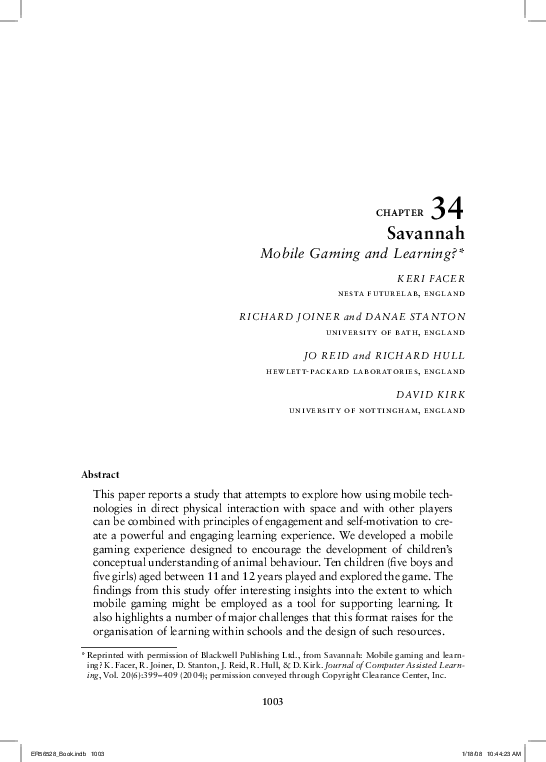 (PDF) Mobile Gaming and learning | Keri Facer - Academia.edu