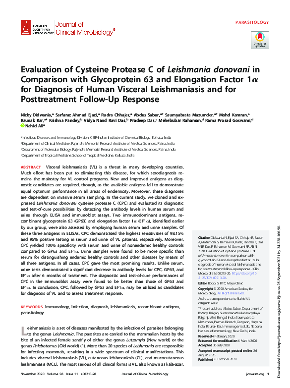 (PDF) Evaluation of Cysteine Protease C of Leishmania donovani in Comparison with Glycoprotein ...