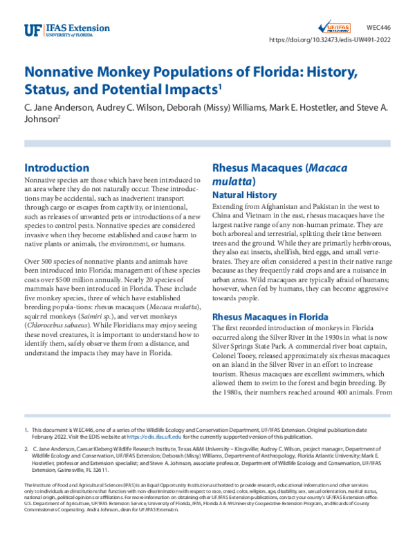 (PDF) Introduced Monkey Populations of Florida - History, Status, and ...