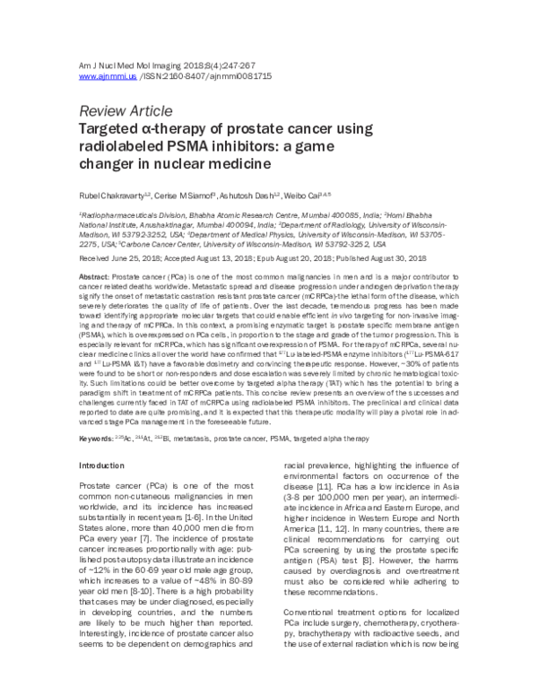 (PDF) Targeted α-therapy of prostate cancer using radiolabeled PSMA ...