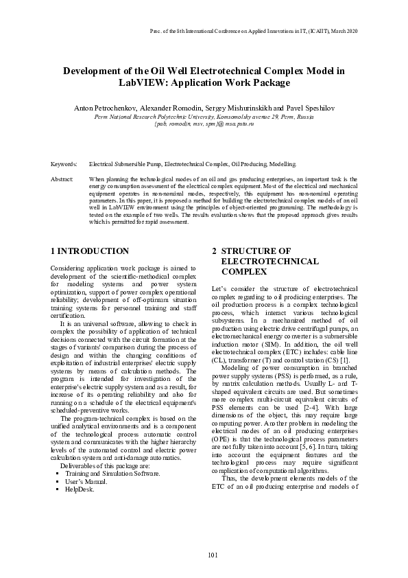 (PDF) Development of the Oil Well Electrotechnical Complex Model in LabVIEW: Application Work ...