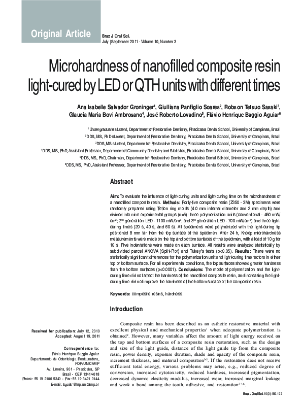 (PDF) Microhardness of nanofilled composite resin light-cured by LED or ...