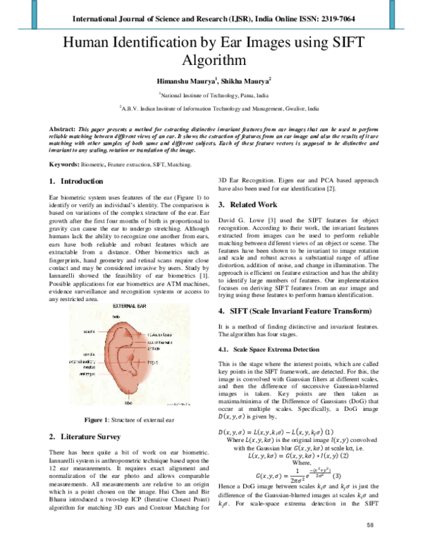 Pdf Human Identification By Ear Images Using Sift Algorithm