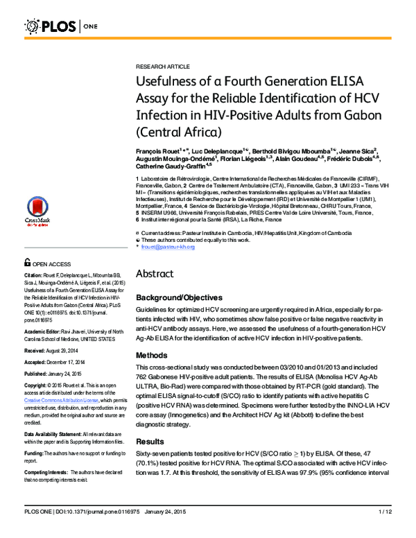 (PDF) Usefulness of a Fourth Generation ELISA Assay for the Reliable ...