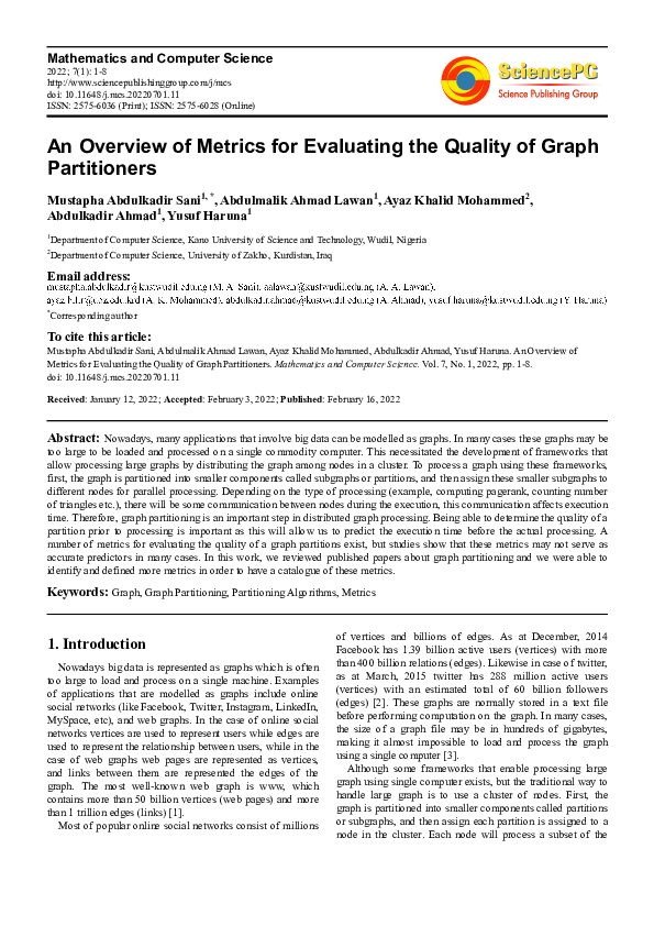 (PDF) An Overview of Metrics for Evaluating the Quality of Graph ...