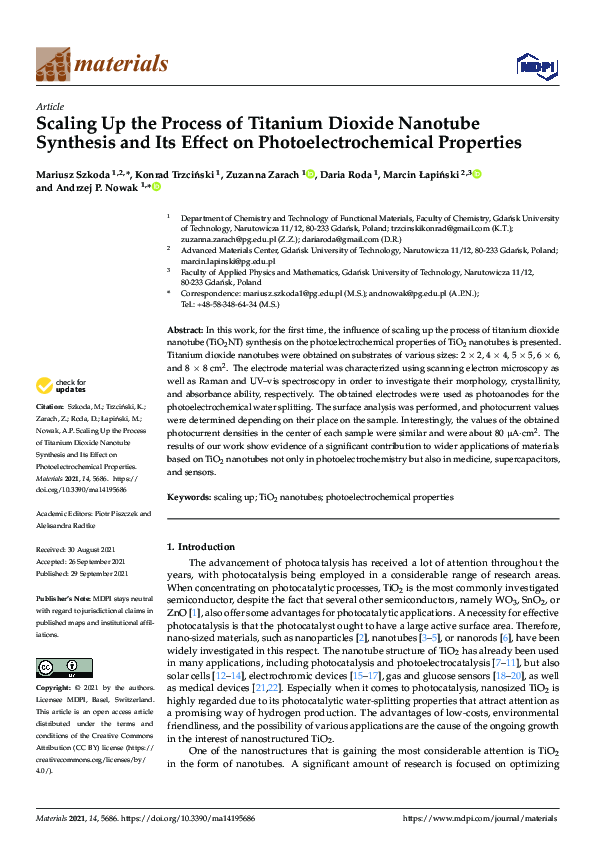 (PDF) Scaling Up the Process of Titanium Dioxide Nanotube Synthesis and Its Effect on ...