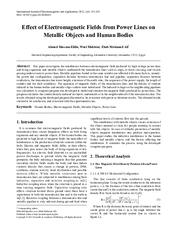 (PDF) Effect of Electromagnetic Fields from Power Lines on Metallic ...