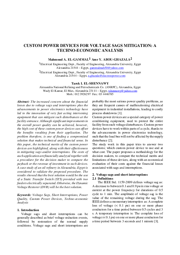 (PDF) Custom Power Devices for Voltage Sags Mitigation: A ...