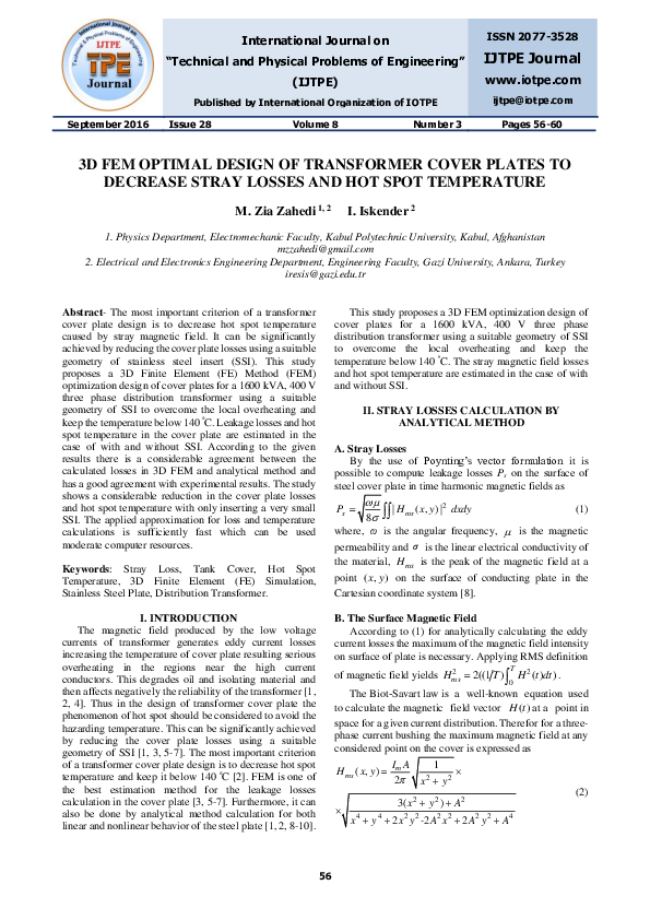 (PDF) 3D Fem Optimal Design of Transformer Cover Plates to Decrease ...