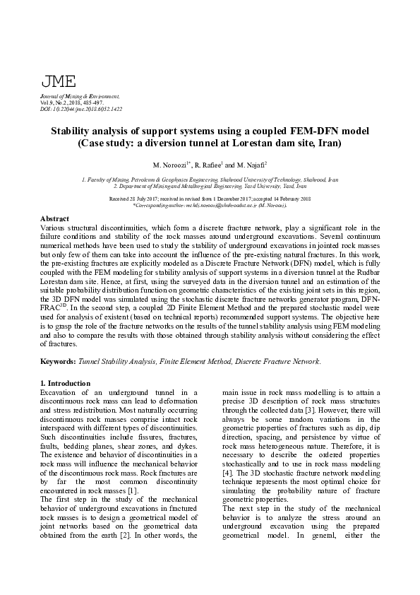 (PDF) Stability analysis of support systems using a coupled FEM-DFN model (Case study: a ...