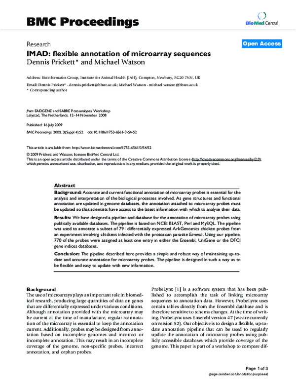 (PDF) IMAD: flexible annotation of microarray sequences