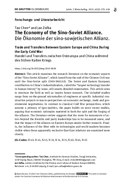 (PDF) The Economy of the Sino-Soviet Alliance: Trade and Transfers ...