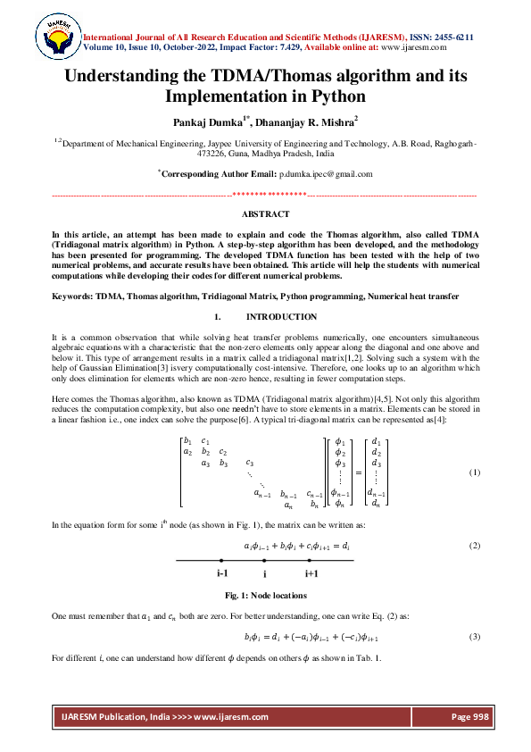 Pdf Understanding The Tdmathomas Algorithm And Its Implementation In Python