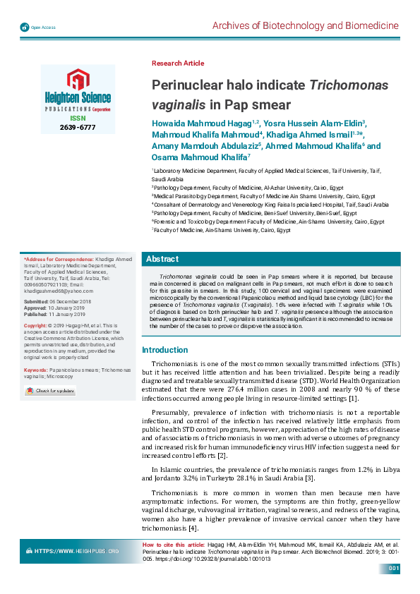 (PDF) Perinuclear halo indicate Trichomonas vaginalis in Pap smear