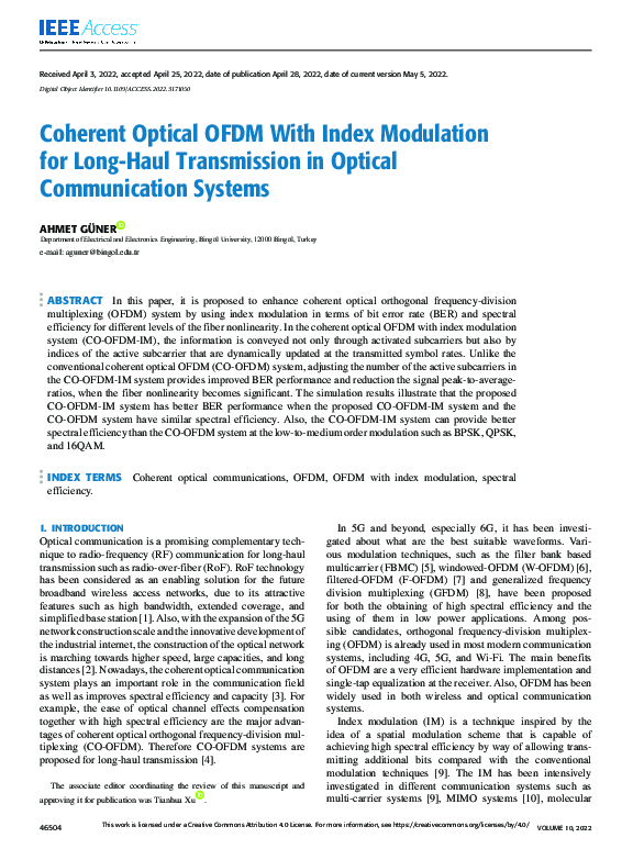 Pdf Coherent Optical Ofdm With Index Modulation For Long Haul