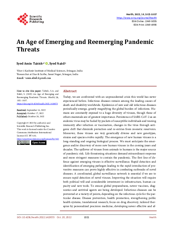 (PDF) An Age of Emerging and Reemerging Pandemic Threats