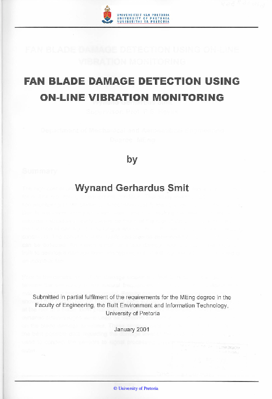 (PDF) Fan blade damage detection using on-line vibration monitoring