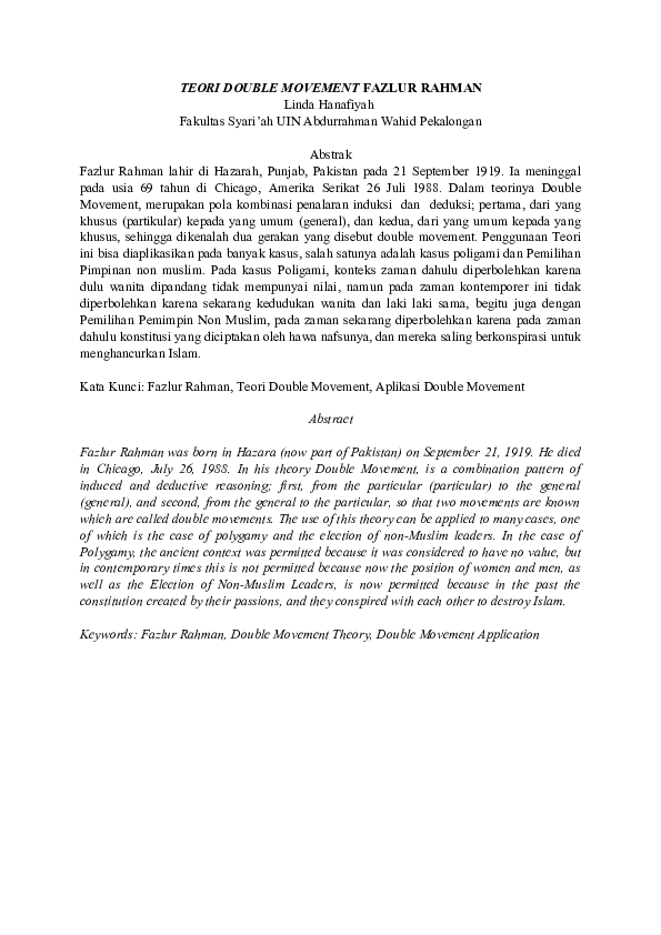 (DOC) TEORI DOUBLE MOVEMENT FAZLUR RAHMAN