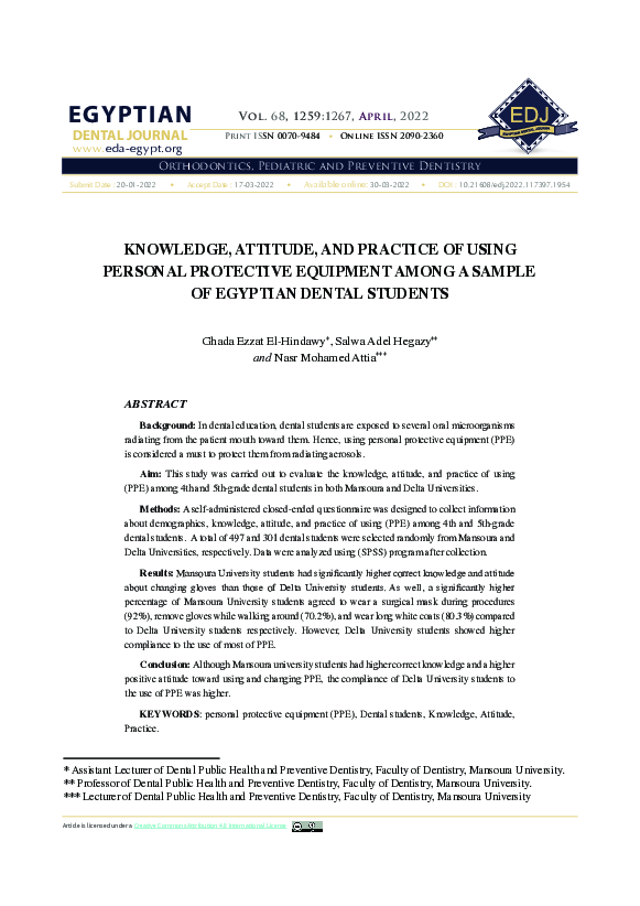 (PDF) Knowledge, Attitude, and Practice of Using Personal Protective ...