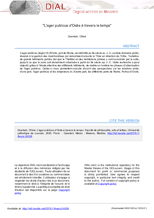 (PDF) "L'ager publicus d'Ostie à travers le temps"