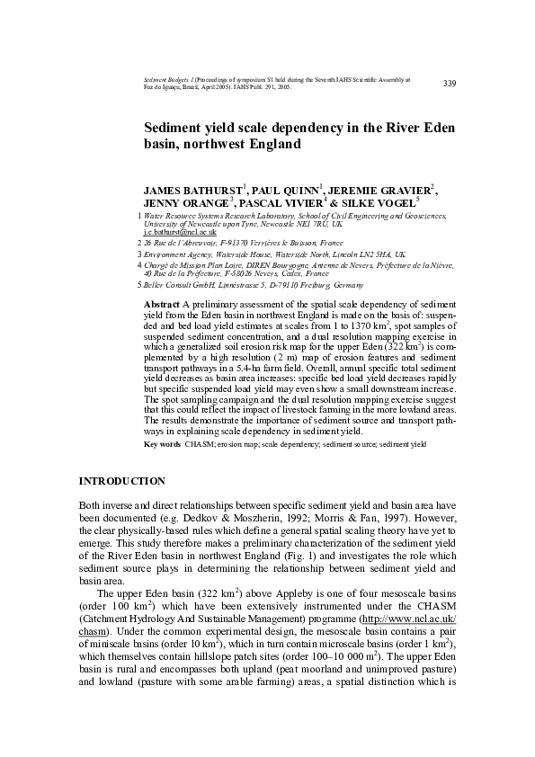 (PDF) Sediment yield scale dependency in the River Eden basin ...