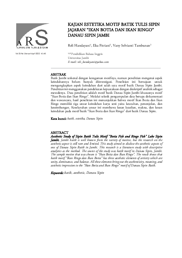 (PDF) Kajian Estetika Motif Batik Tulis Sipin Jajaran “Ikan Botia dan ...