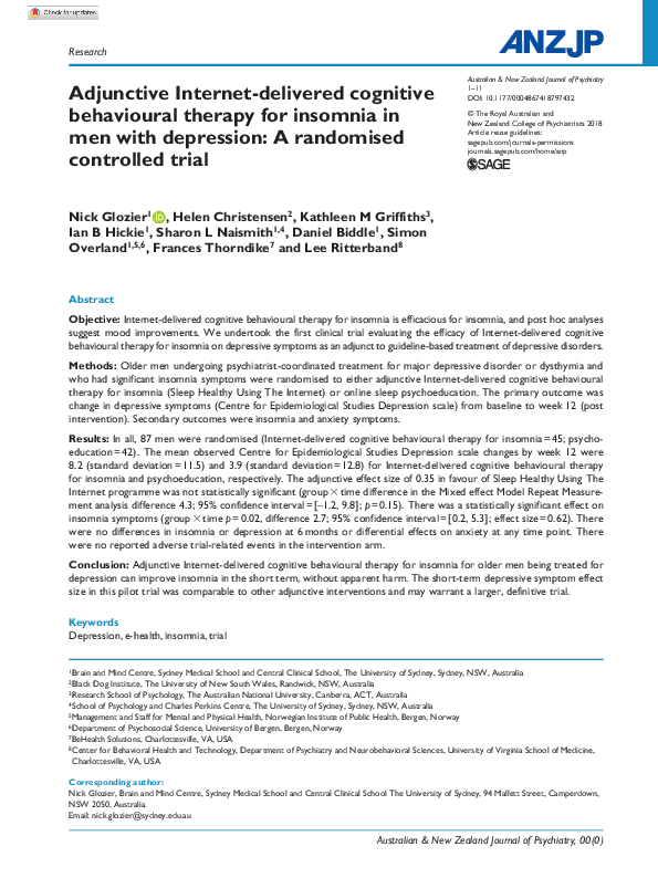 (PDF) Adjunctive Internet-delivered cognitive behavioural therapy for ...