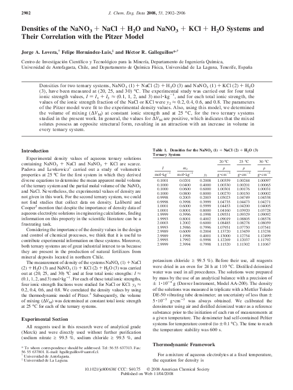 (PDF) Densities of the NaNO3 + NaCl + H2O and NaNO3 + KCl + H2O Systems ...
