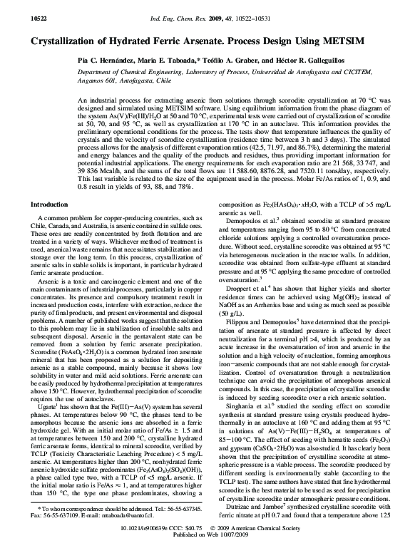 (PDF) Crystallization of Hydrated Ferric Arsenate. Process Design Using METSIM