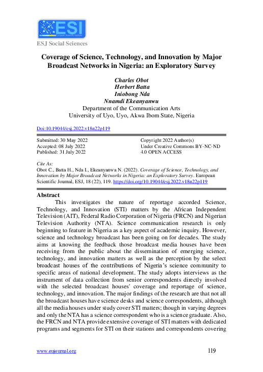 (PDF) Coverage of Science, Technology, and Innovation by Major ...