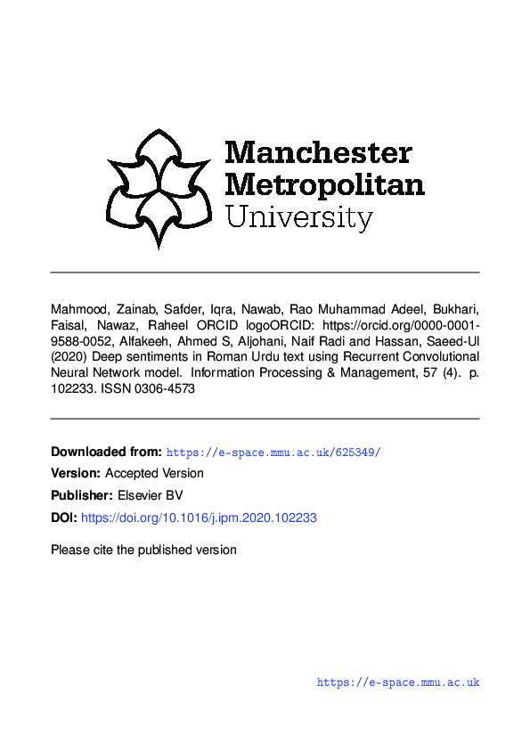 Pdf Deep Sentiments In Roman Urdu Text Using Recurrent Convolutional Neural Network Model