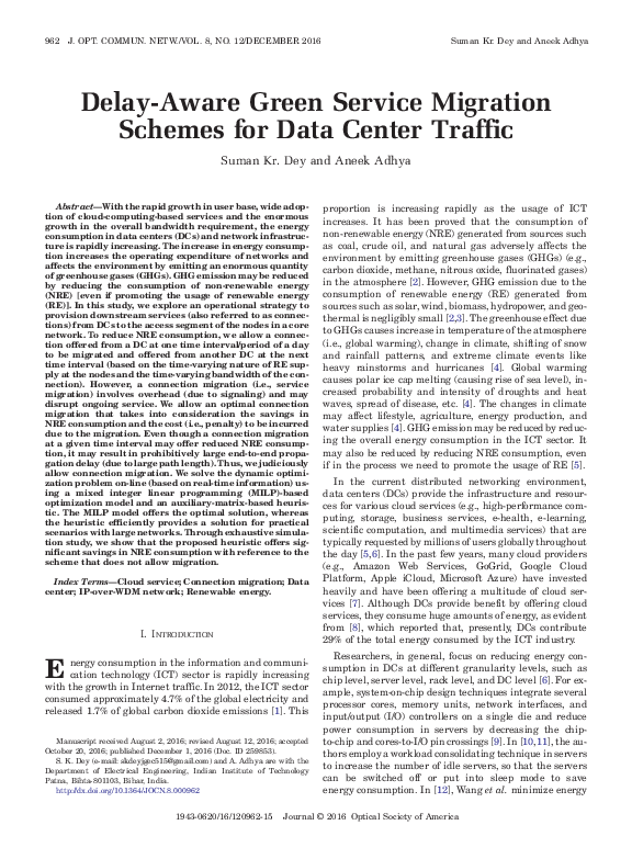 (PDF) Delay-Aware Green Service Migration Schemes for Data Center Traffic
