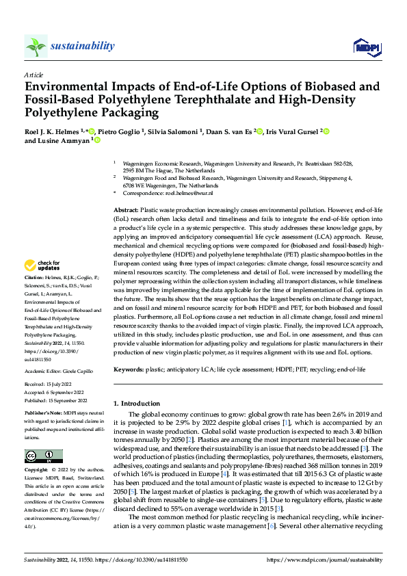 (PDF) Environmental Impacts of End-of-Life Options of Biobased and Fossil-Based Polyethylene ...