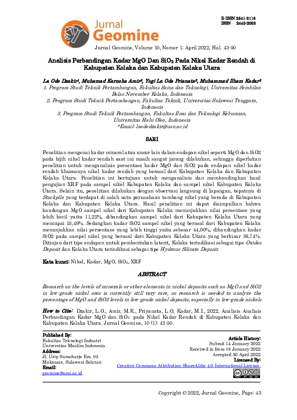 (PDF) Analisis Perbandingan Kadar MgO Dan SiO2 Pada Nikel Kadar Rendah ...