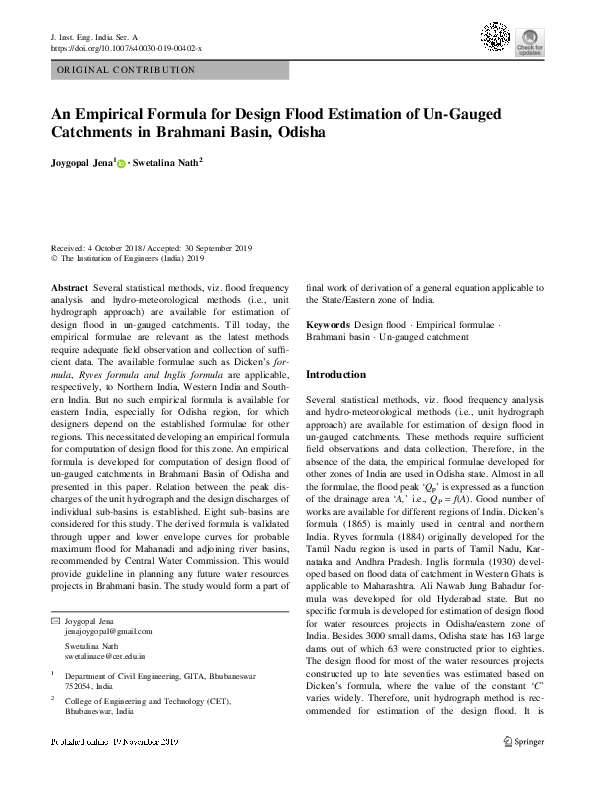 Pdf An Empirical Formula For Design Flood Estimation Of Un Gauged