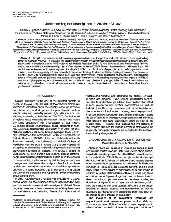 (PDF) Understanding the Intransigence of Malaria in Malawi