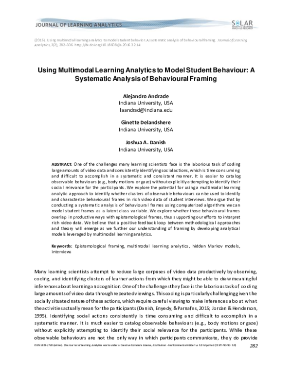 (PDF) Using Multimodal Learning Analytics to Model Student Behavior: A Systematic Analysis of ...