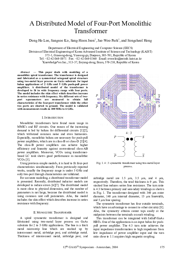 (PDF) A Distributed Model of Four-Port Monolithic Transformer