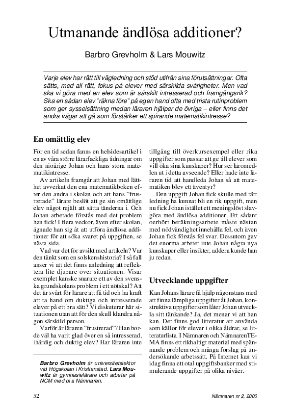 (PDF) Utmanande ändlösa additioner