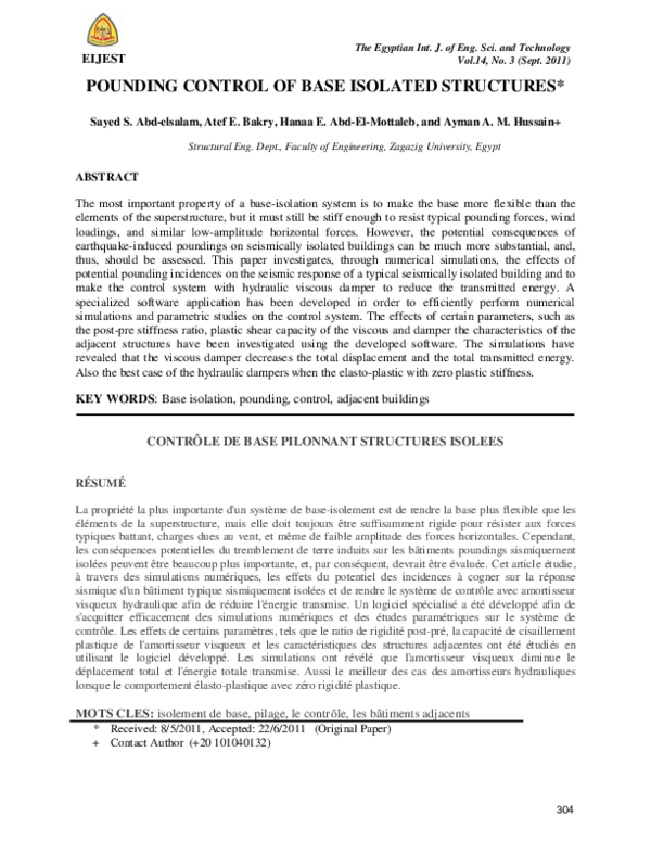 (PDF) Pounding Control of Base Isolated Structures | Temitayo Emola - Academia.edu
