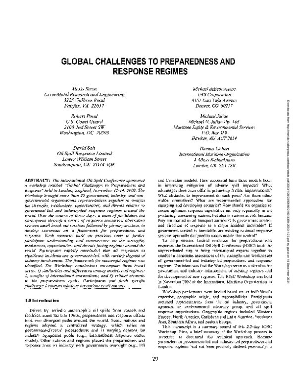 (PDF) Global Challenges to Preparedness and Response Regimes